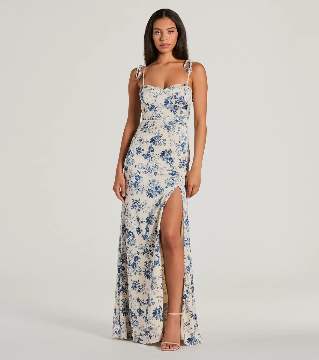 Amalia High Slit Floral Satin Mermaid Dress & Windsor
