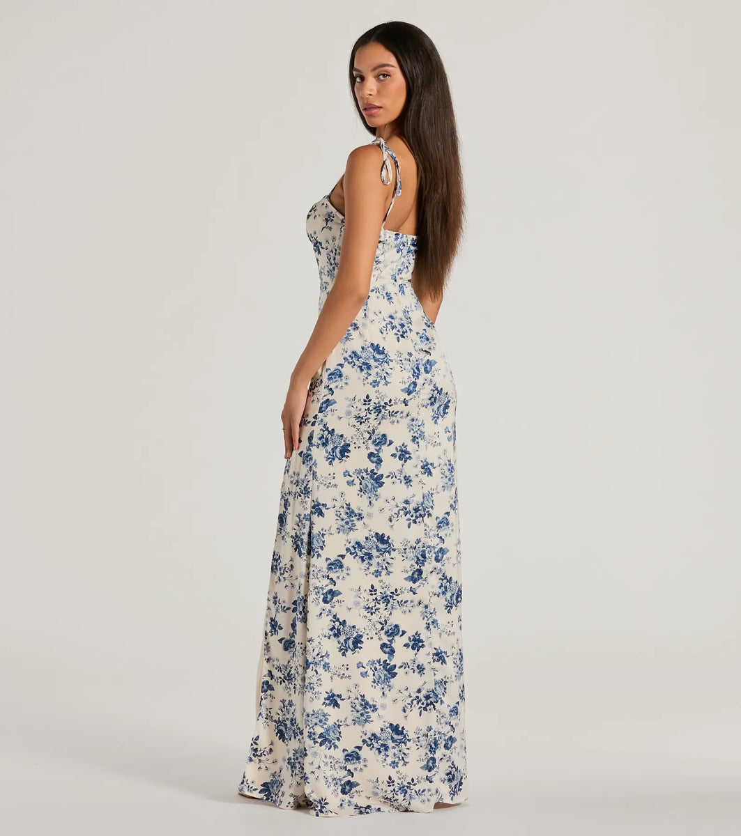 Amalia High Slit Floral Satin Mermaid Dress & Windsor
