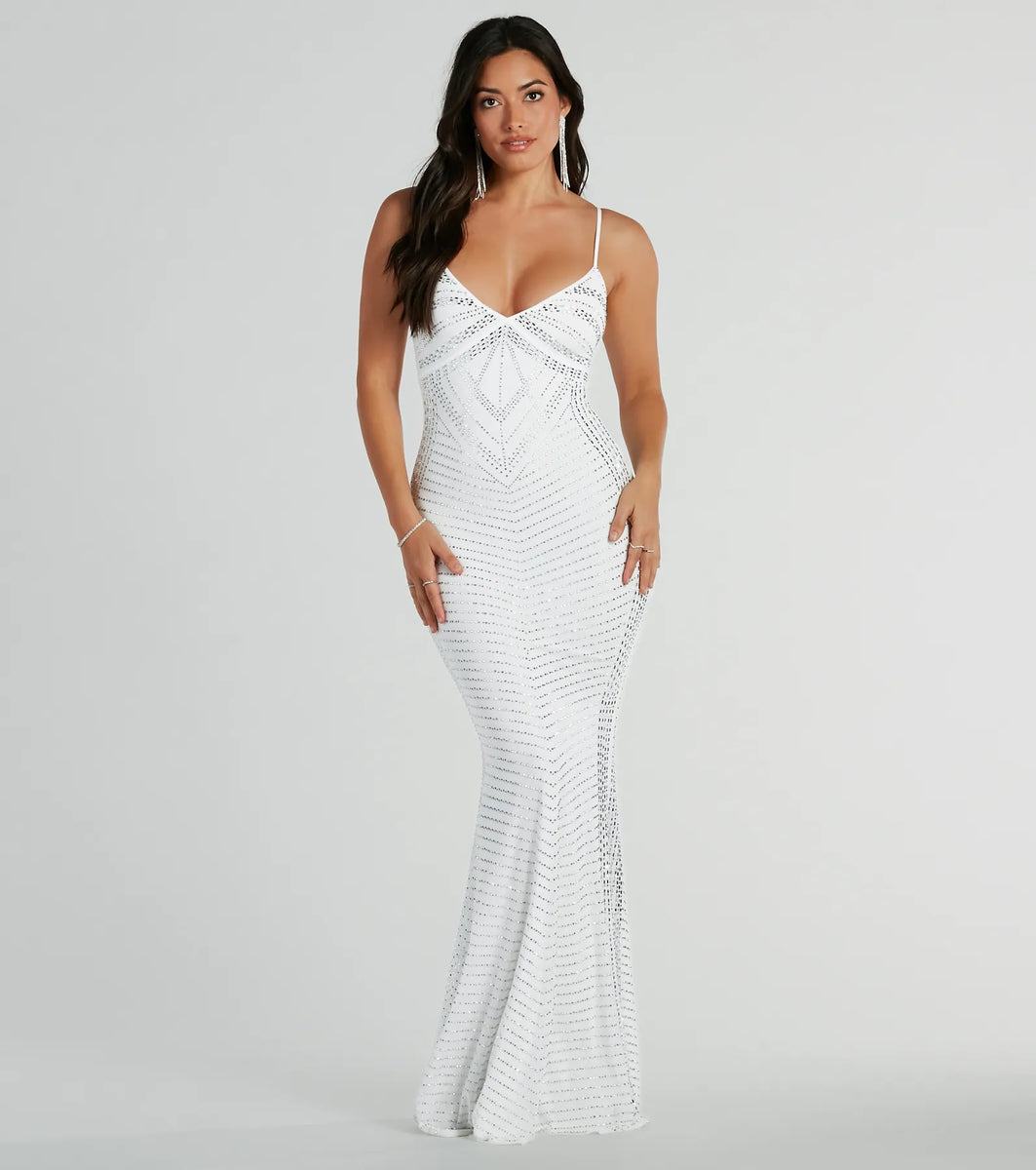 Leni V-Neck Mermaid Rhinestone Formal Dress & Windsor