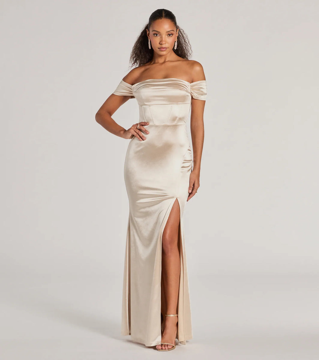 Laura Off-The-Shoulder Mermaid Satin Formal Dress & Windsor