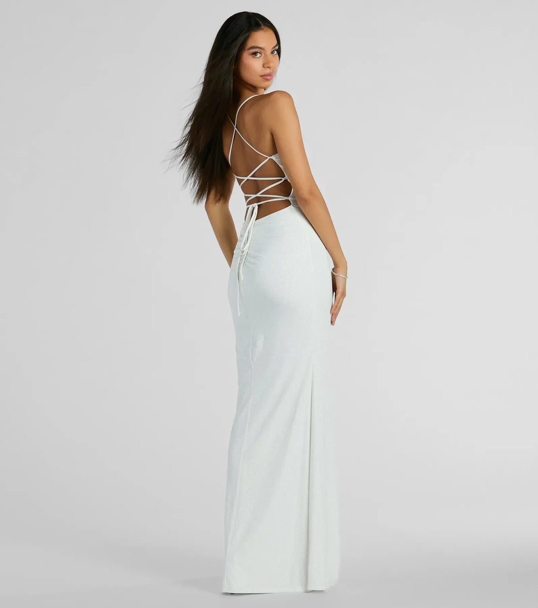 Eliana Lace-Up Mermaid Glitter Knit Formal Dress & Windsor