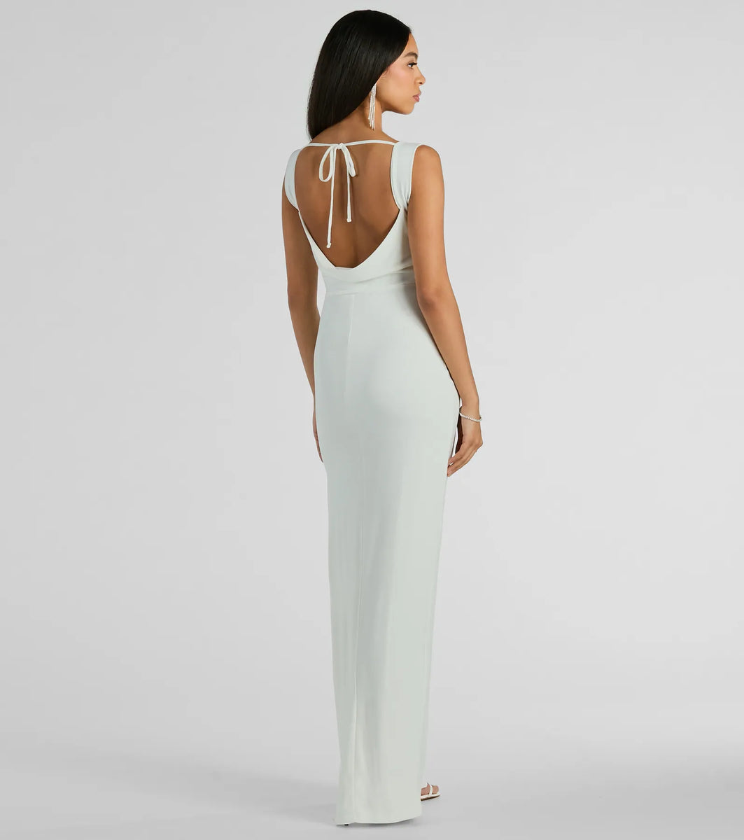 Claire Low-Back Slim Glitter Mesh Formal Dress & Windsor