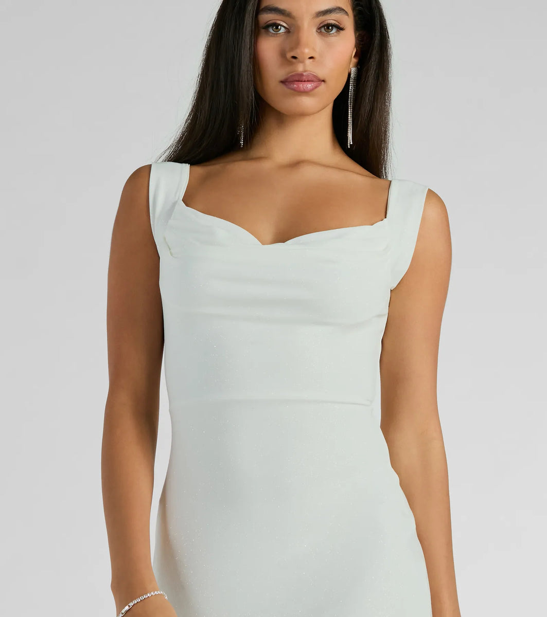 Claire Low-Back Slim Glitter Mesh Formal Dress & Windsor