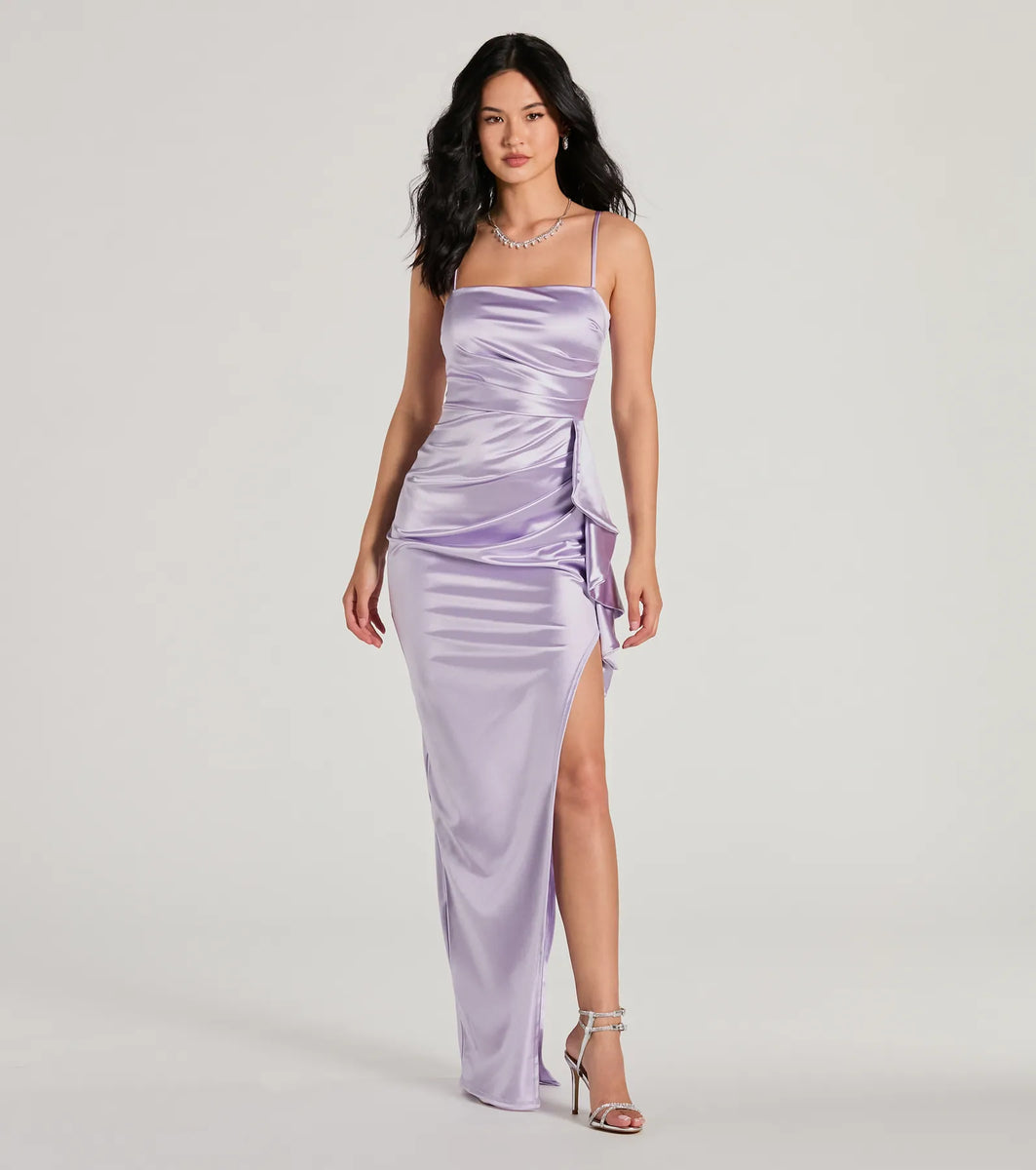 Melissa Sleeveless Ruffle Slim Satin Formal Dress & Windsor