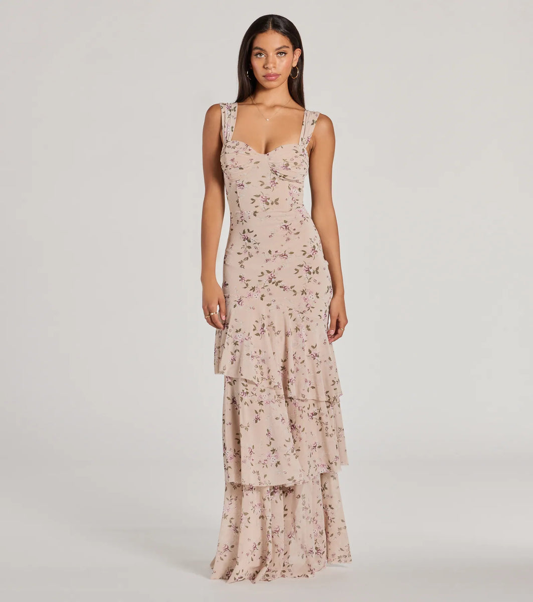 Melonie Corset Ruffled Mermaid Floral Formal Dress & Windsor