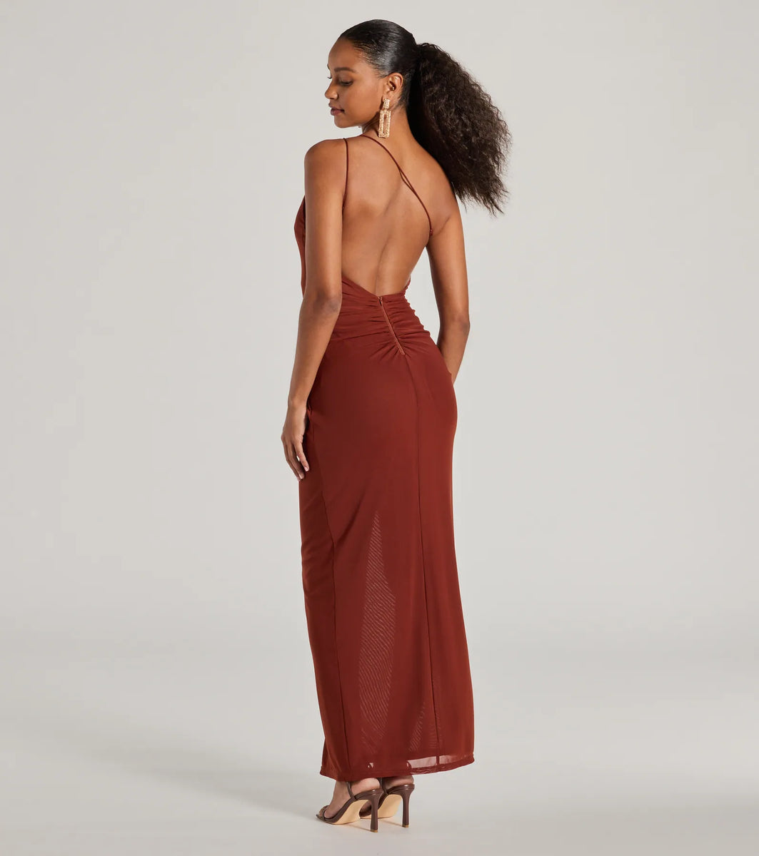 Carrie One Shoulder Open Back Mesh Formal Dress & Windsor
