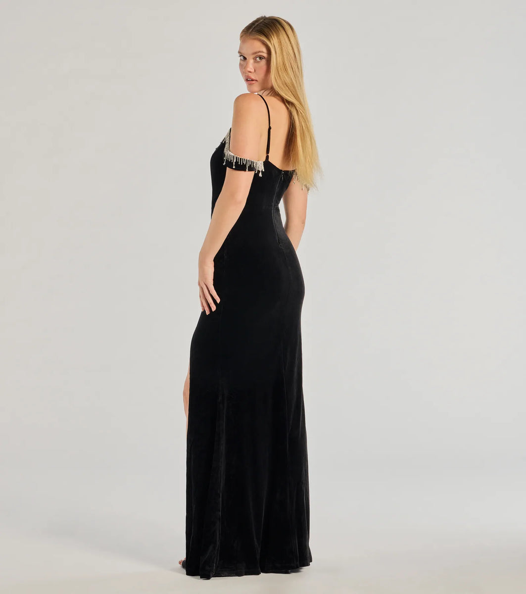 Torrie Velvet Rhinestone High-Slit Mermaid Dress & Windsor