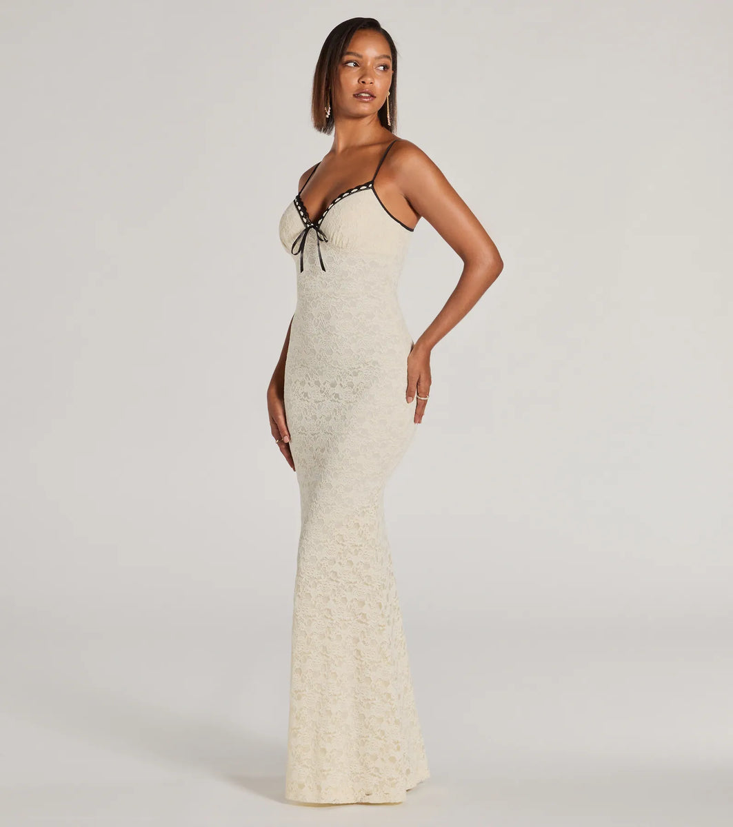Glinda V-Neck Bow Lace Mermaid Formal Dress & Windsor