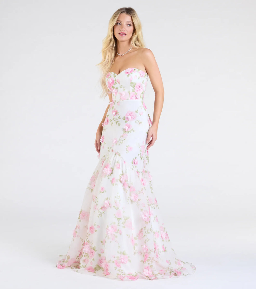 Robin Strapless Lace-Up Floral Mermaid Formal Dress & Windsor