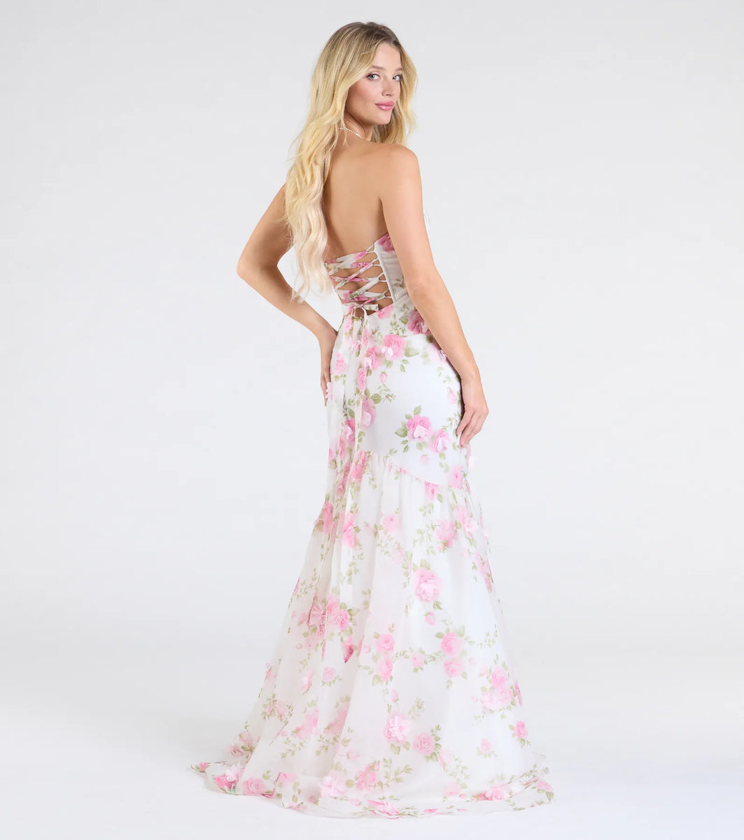Robin Strapless Lace-Up Floral Mermaid Formal Dress & Windsor