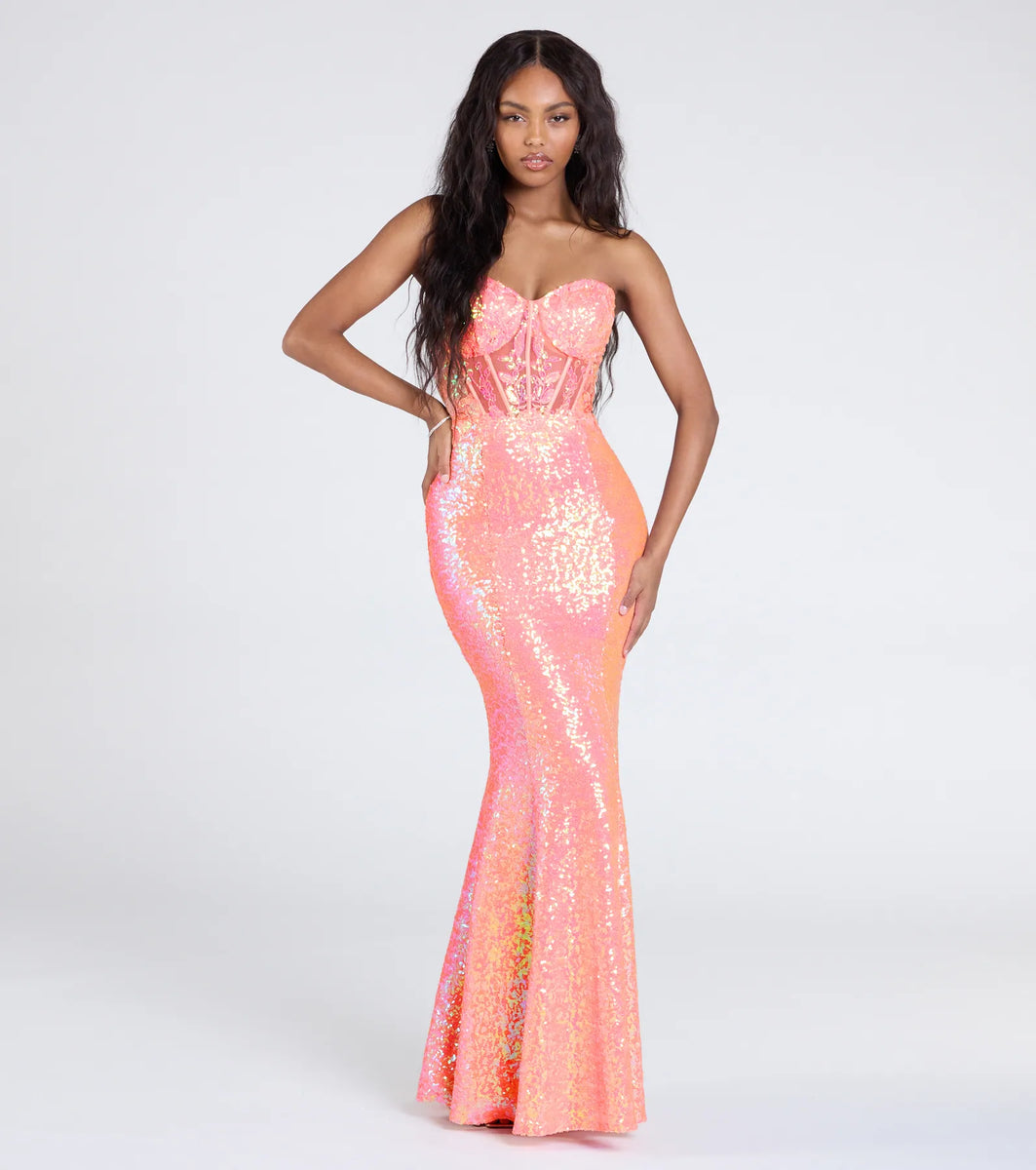 Zoe Lace-Up Corset Mermaid Sequin Formal Dress & Windsor