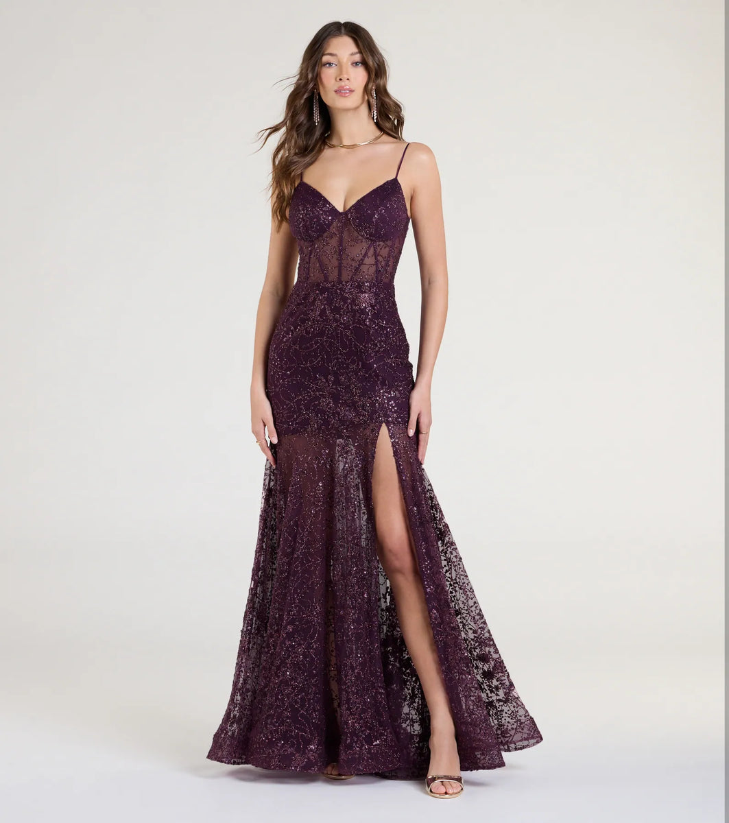 Amanza Corset Slit Mermaid Tulle Formal Dress & Windsor