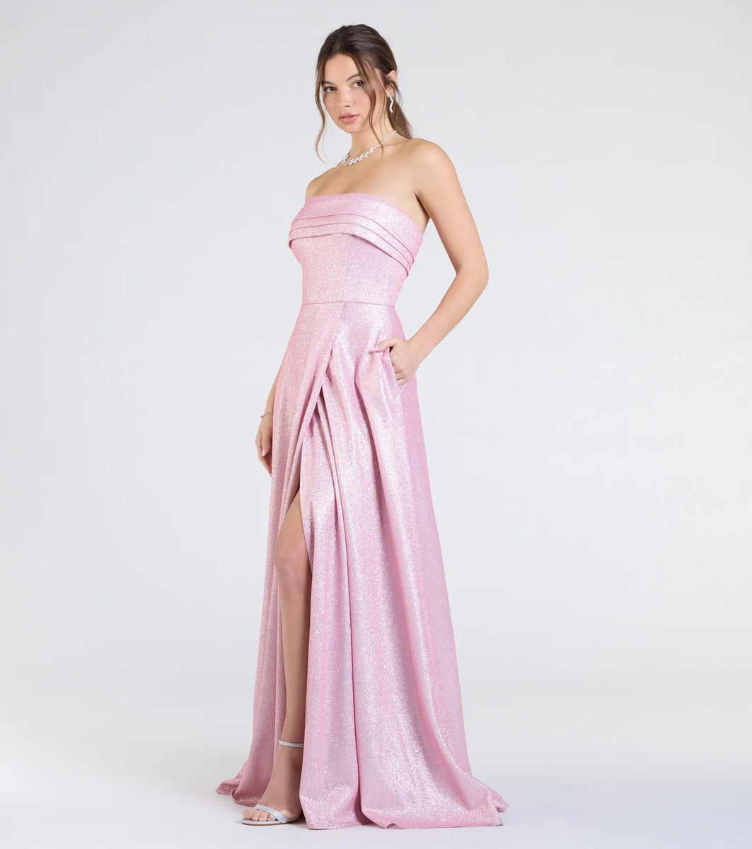 Peyton Strapless Slit A-Line Glitter Formal Dress & Windsor