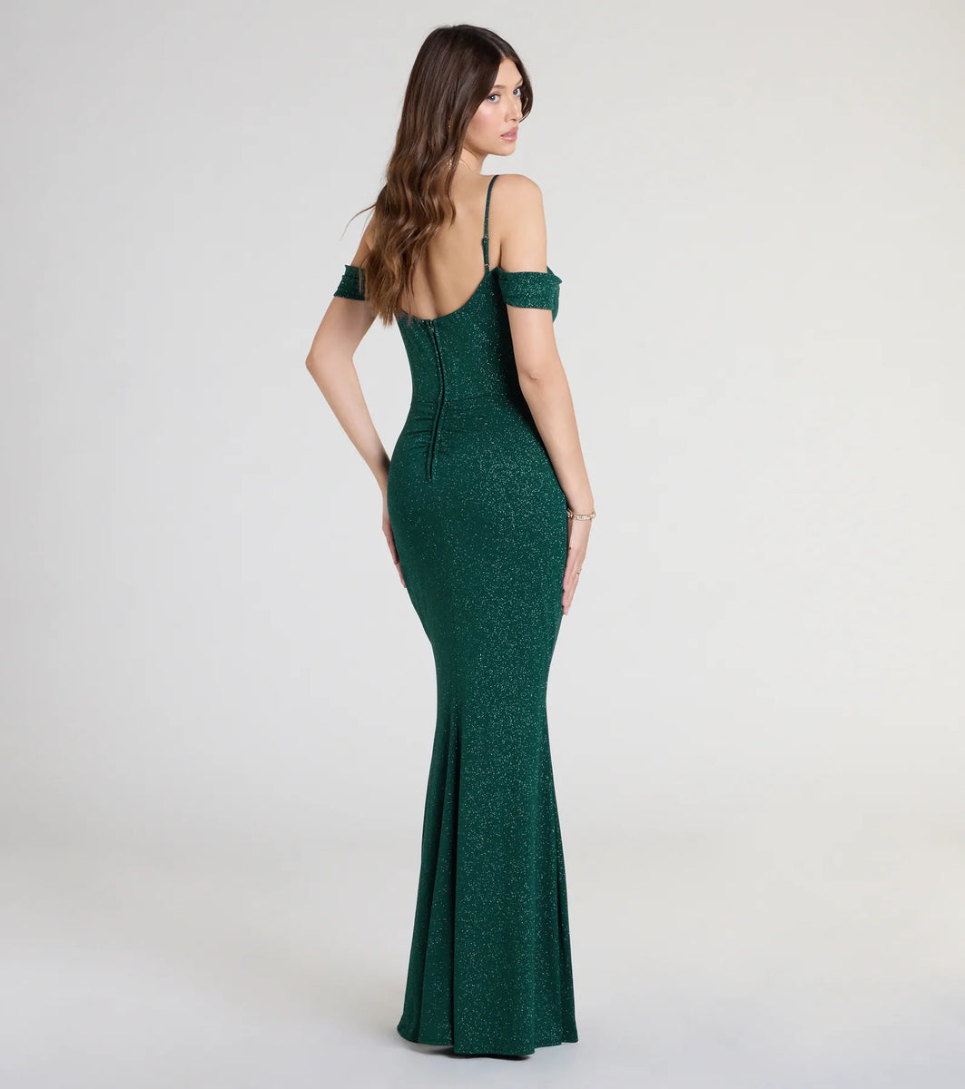 Alexandra Cold-Shoulder Mermaid Glitter Formal Dress & Windsor