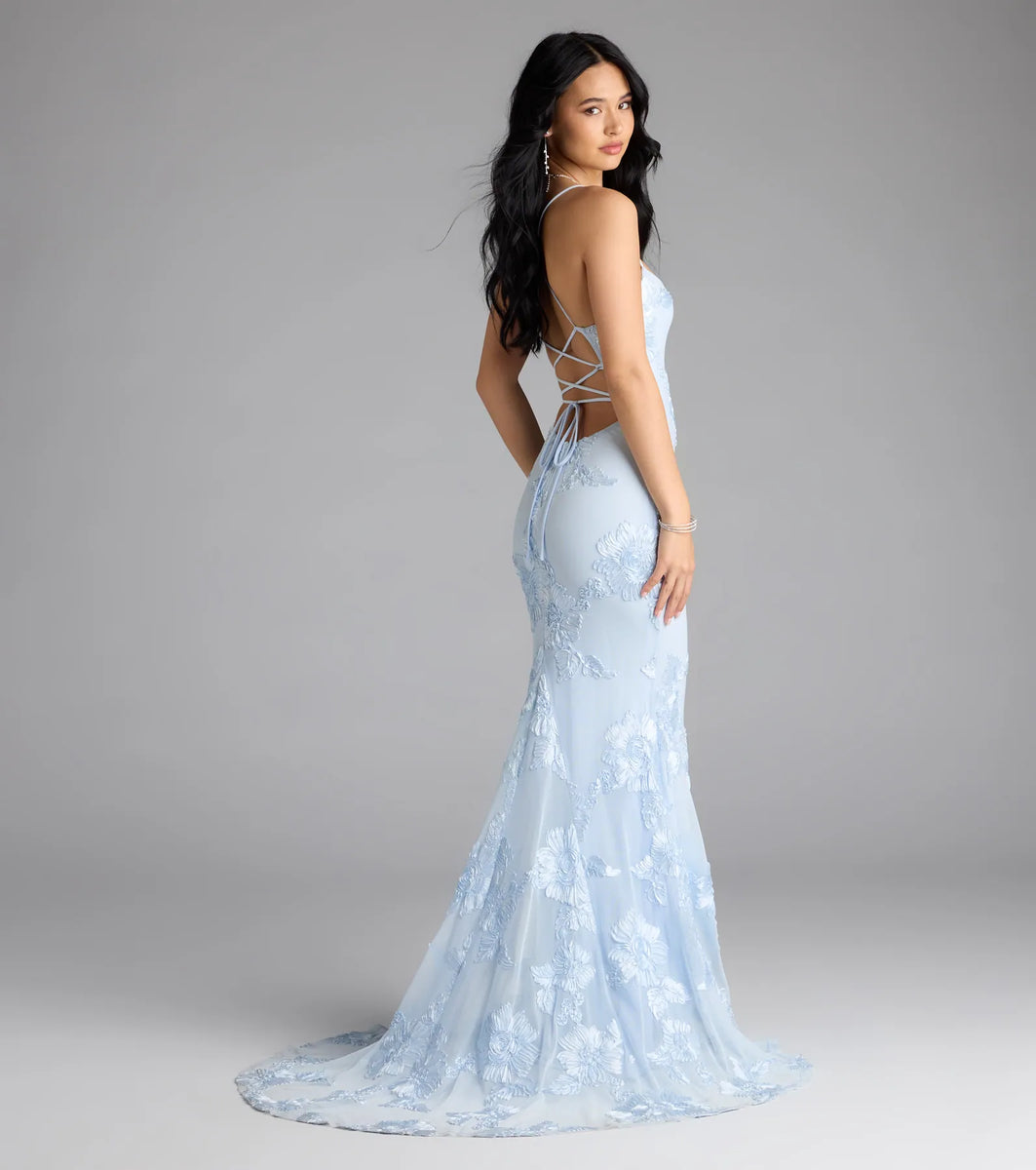 Gabi Lace-Up Floral Trim Mermaid Formal Dress & Windsor