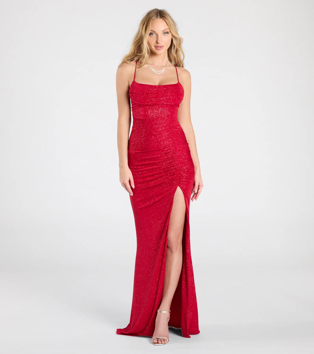 Diane Lace-Up Slit Mermaid Glitter Formal Dress & Windsor