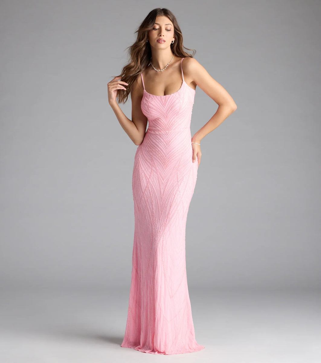 Betsey Lace-Up Mermaid Sequin Bead Formal Dress & Windsor