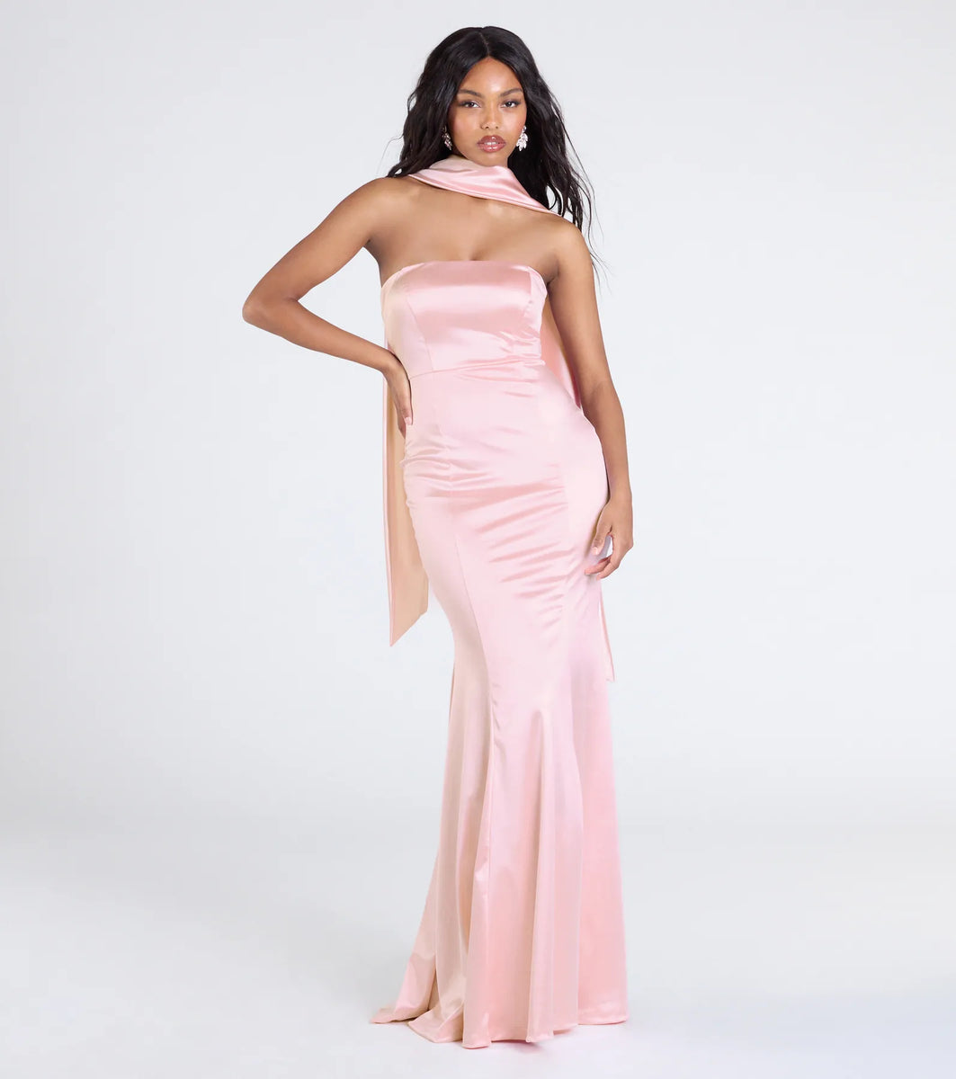 Santana Strapless Scarf Mermaid Satin Formal Dress & Windsor