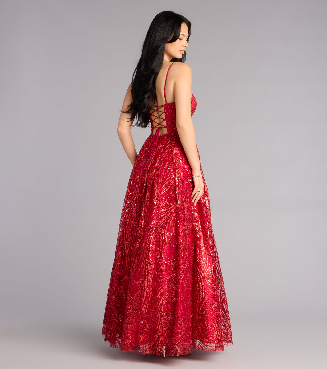 Aria Glitter Sequin Mesh A-Line Gown & Windsor