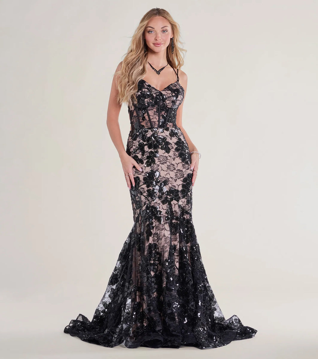 Daniella Bustier Lace-Up Lace Sequin Mermaid Gown & Windsor
