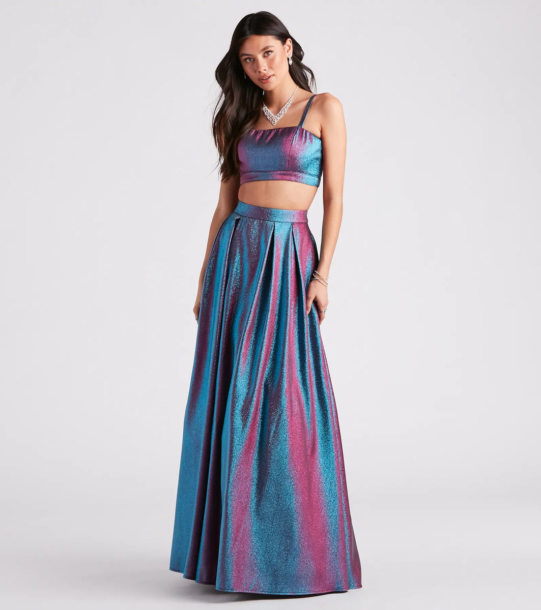 Bonnie Formal Metallic Two-Piece A-Line Dress & Windsor