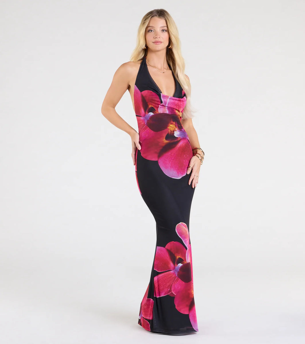 Alluring Vibe Floral Mesh Bodycon Maxi Dress & Windsor