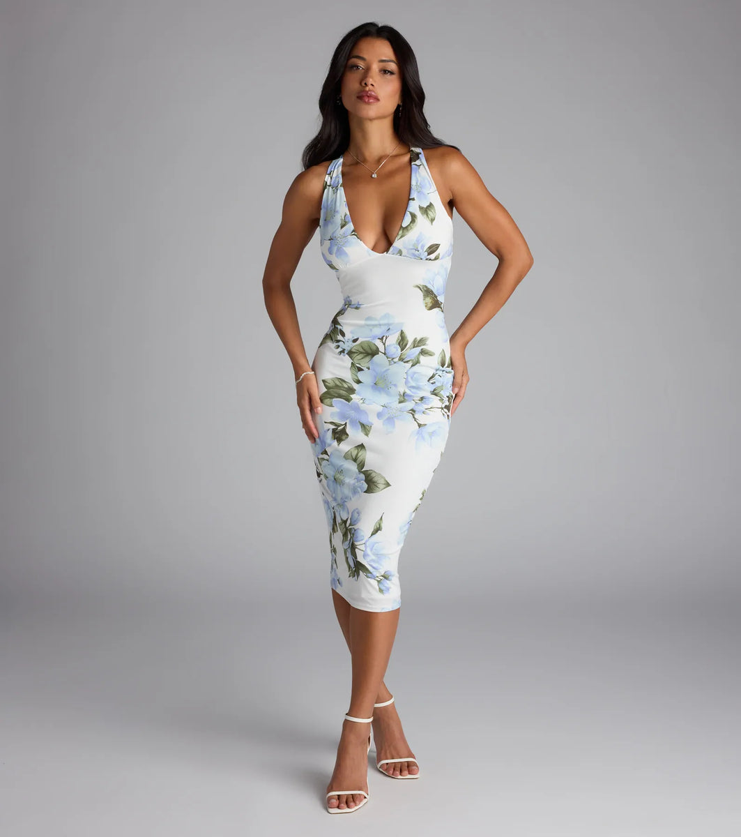 So Stunning Floral Open Back Midi Dress & Windsor