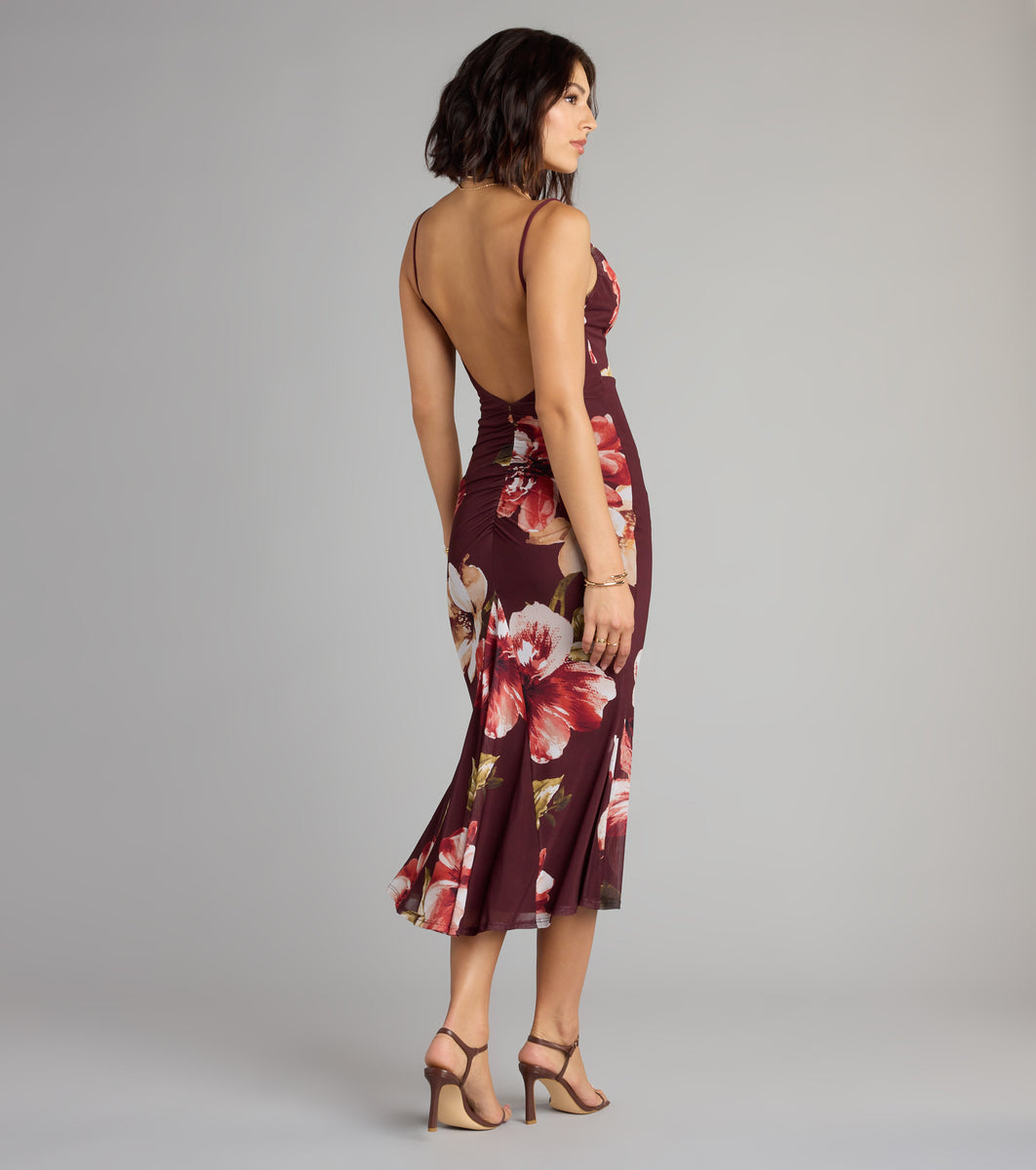 Bloom Mood Floral Open Back Midi Dress & Windsor