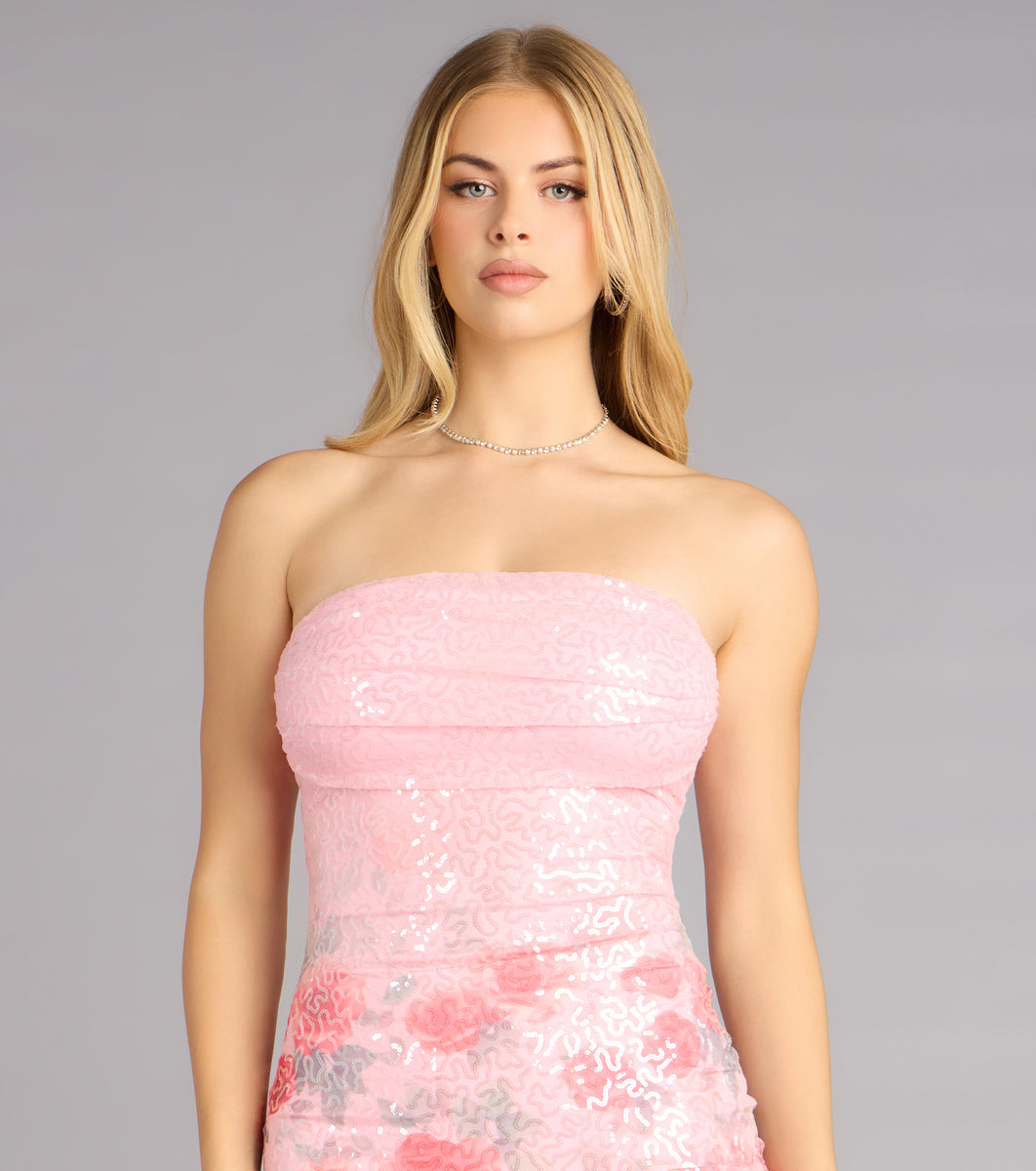 Blooming In Sequins Floral Strapless Mini Dress & Windsor