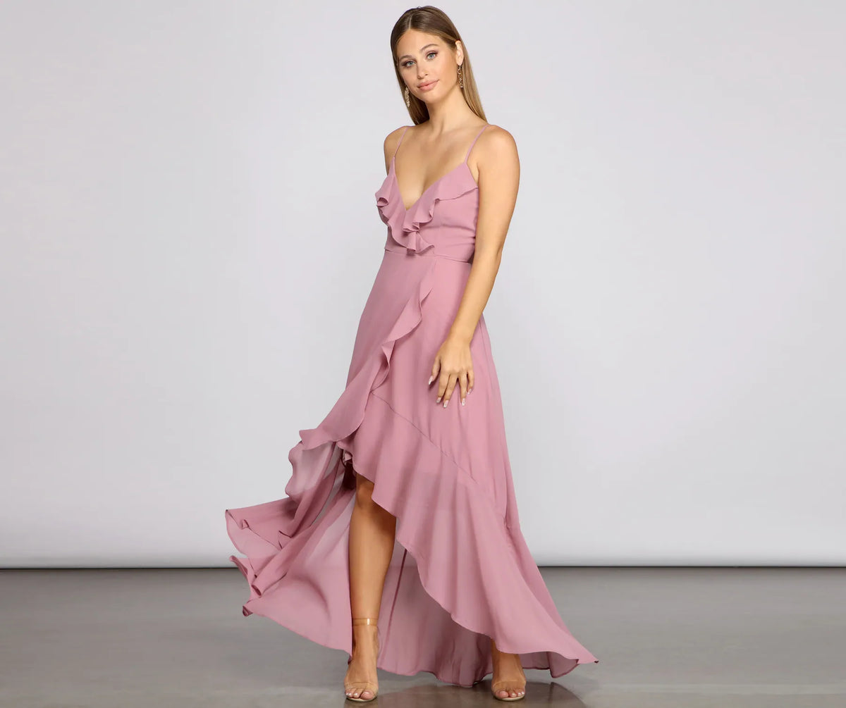 Frilly Romance Ruffled Chiffon High Low Dress & Windsor