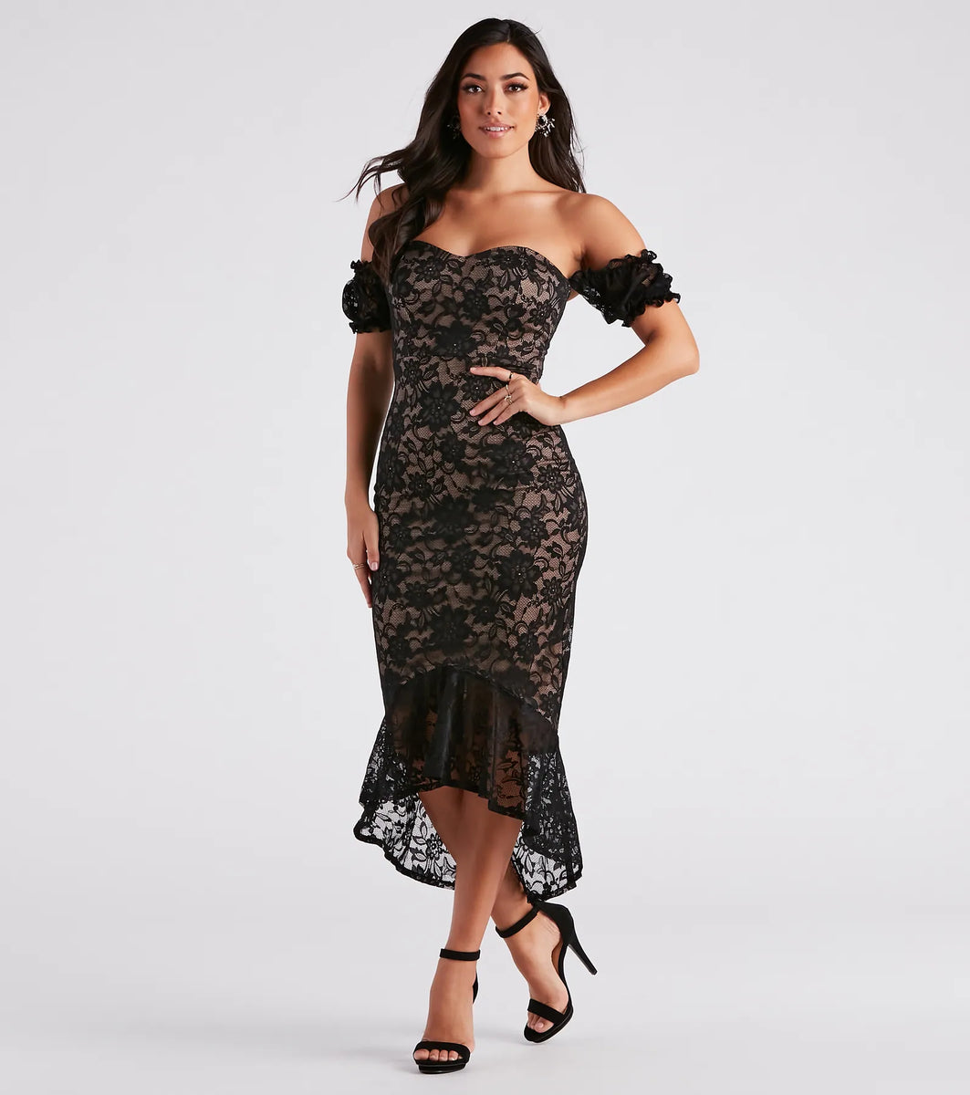 Elegant Miss Lace High Low Midi Dress & Windsor
