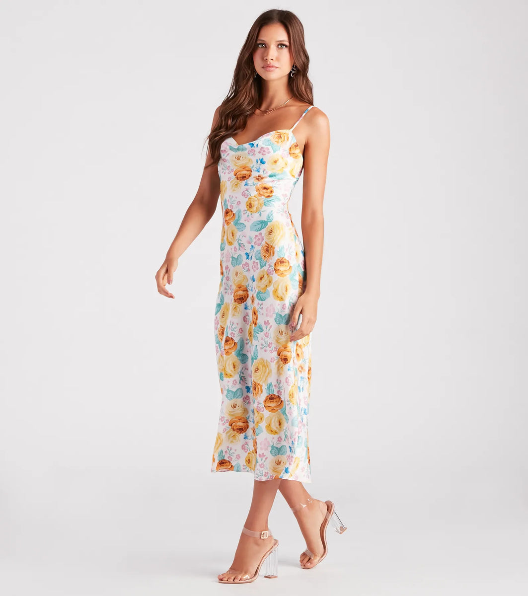 Major Admiration Satin Floral Midi Dress & Windsor