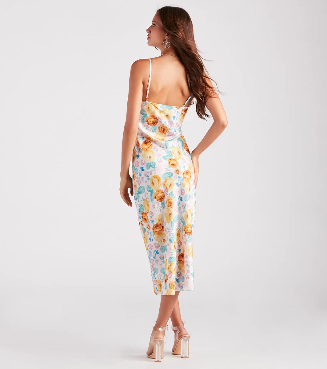 Major Admiration Satin Floral Midi Dress & Windsor
