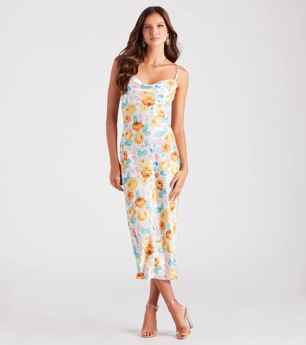 Major Admiration Satin Floral Midi Dress & Windsor