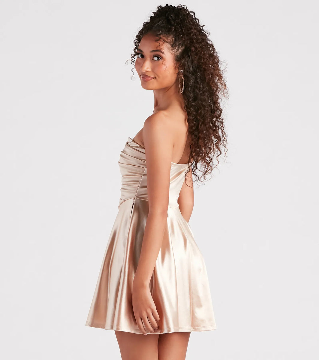 Totally Smitten Satin Strapless Skater Dress & Windsor
