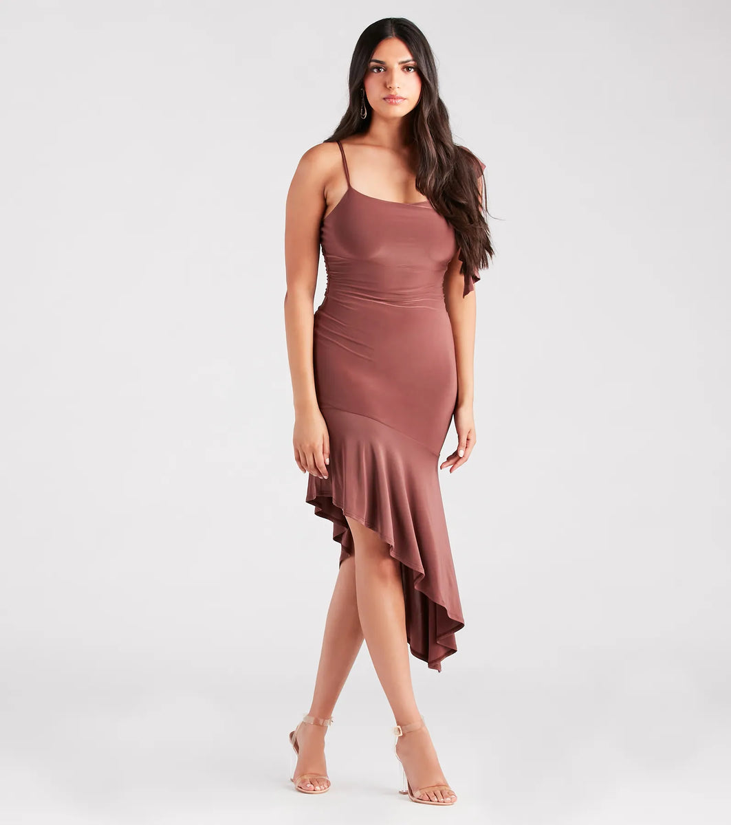 Looking Lovely Cowl Ruffled Midi Dress & Windsor