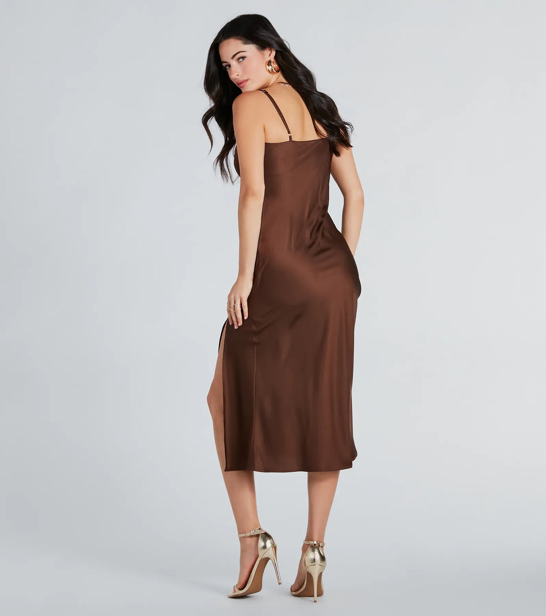 Classic Silky Satin High Slit Midi Dress & Windsor