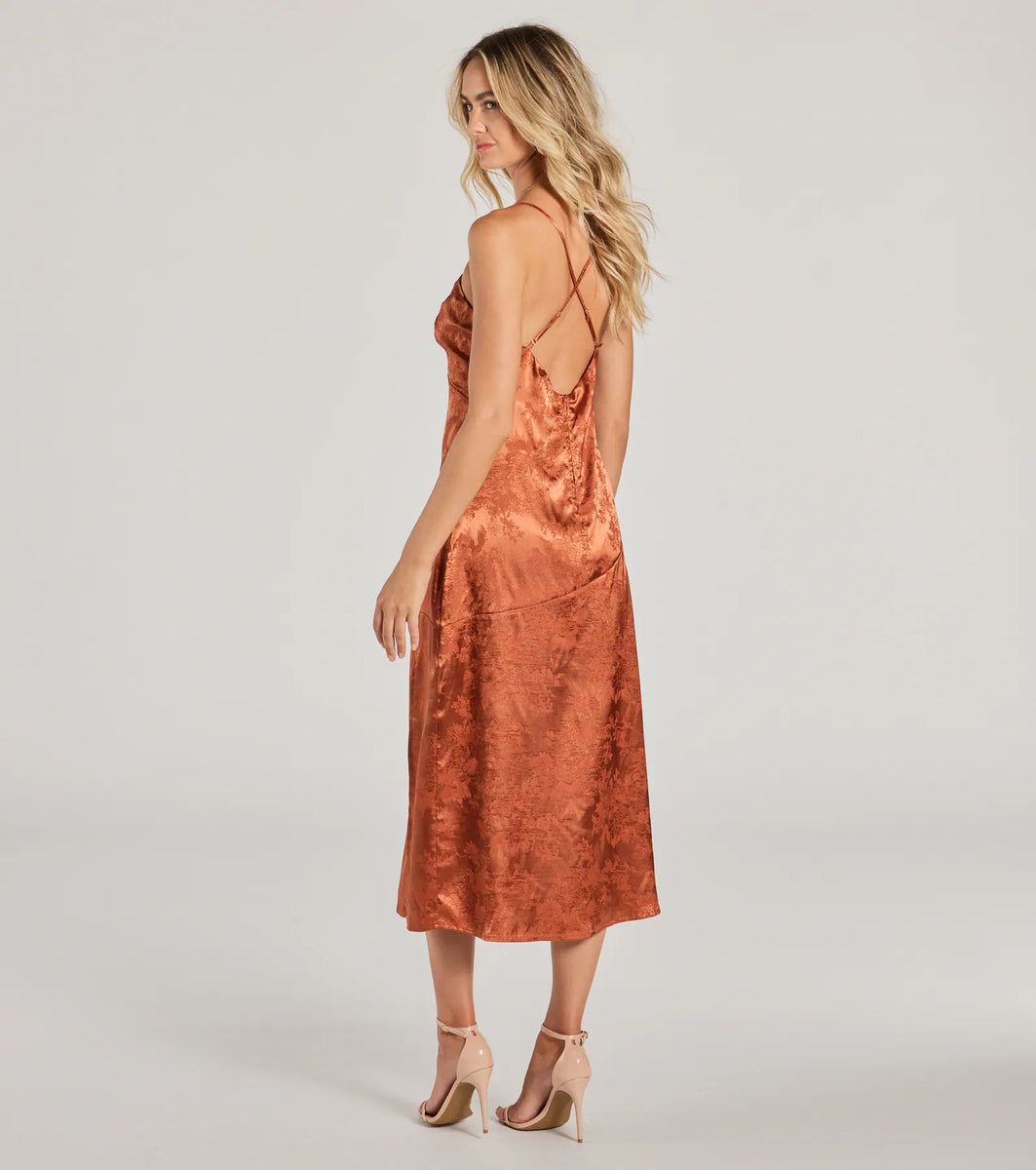 Chic Charm Floral Satin A-Line Midi Dress & Windsor