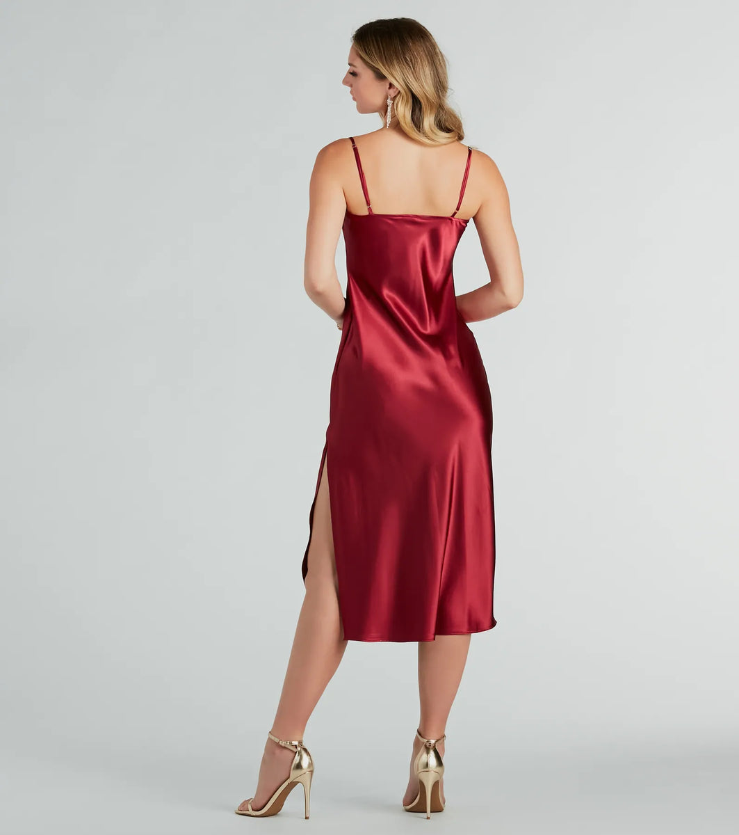 All The Elegance Satin Slip Midi Dress & Windsor