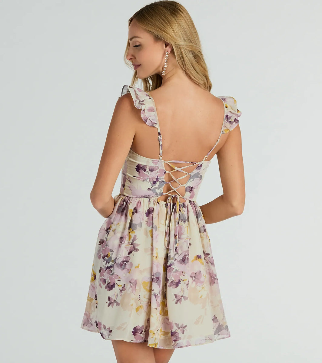 Always In Bloom Corset Lace-Up Floral Skater Dress & Windsor