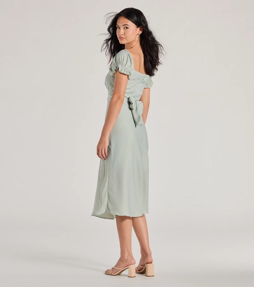 Sure To Adore Puff Sleeve A-Line Midi Dress & Windsor
