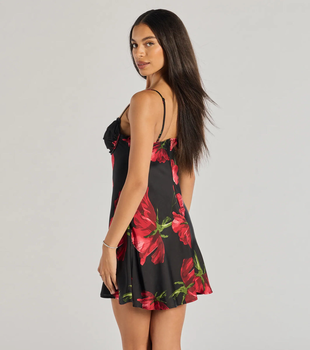 Beauty So Divine Floral Satin A-Line Mini Dress & Windsor