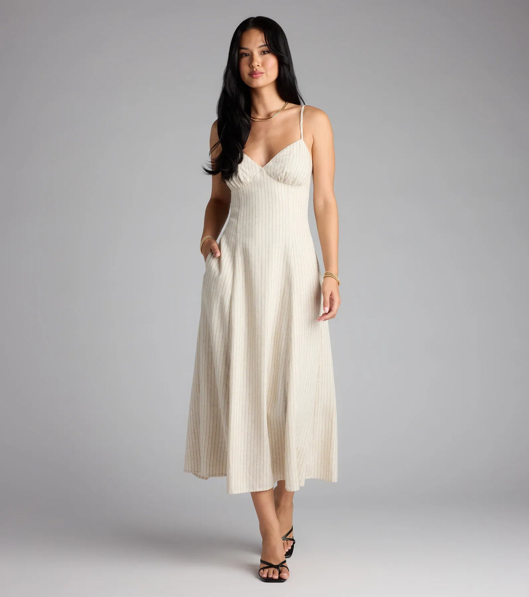 Chic Twist Tie-Back Striped Midi Dress & Windsor