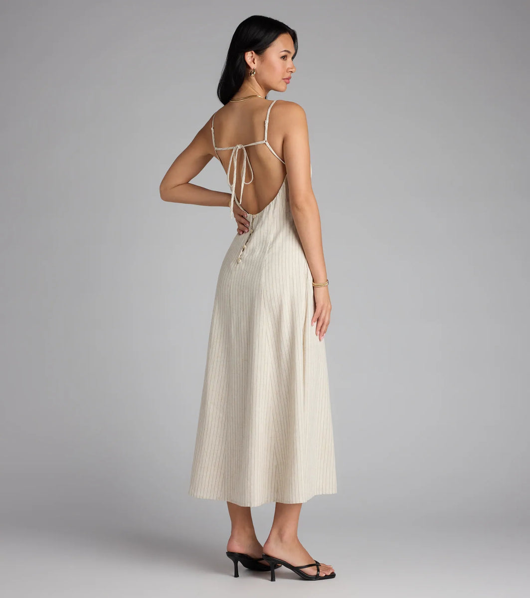 Chic Twist Tie-Back Striped Midi Dress & Windsor