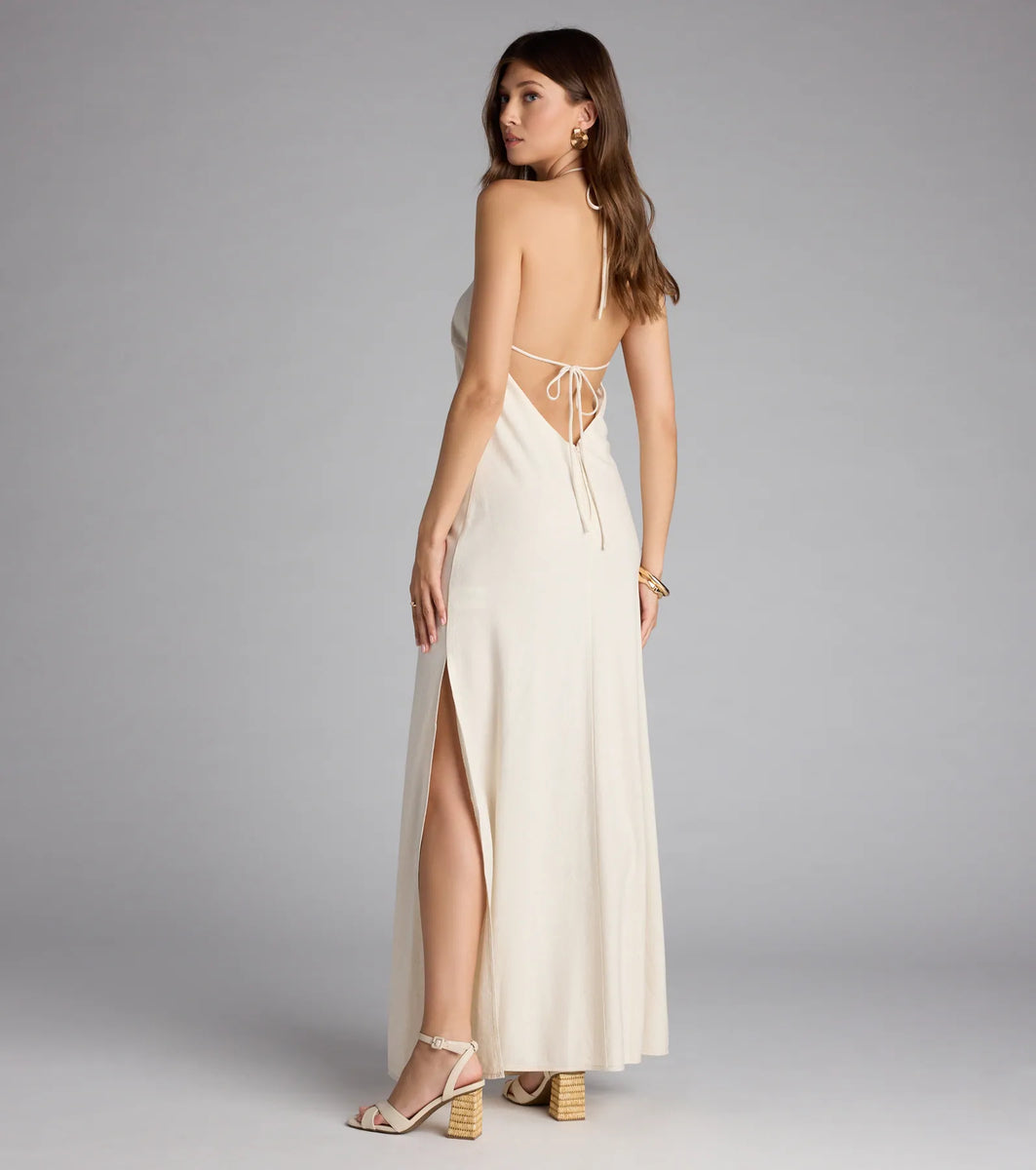 Coastal Chic Linen Halter Maxi Dress & Windsor