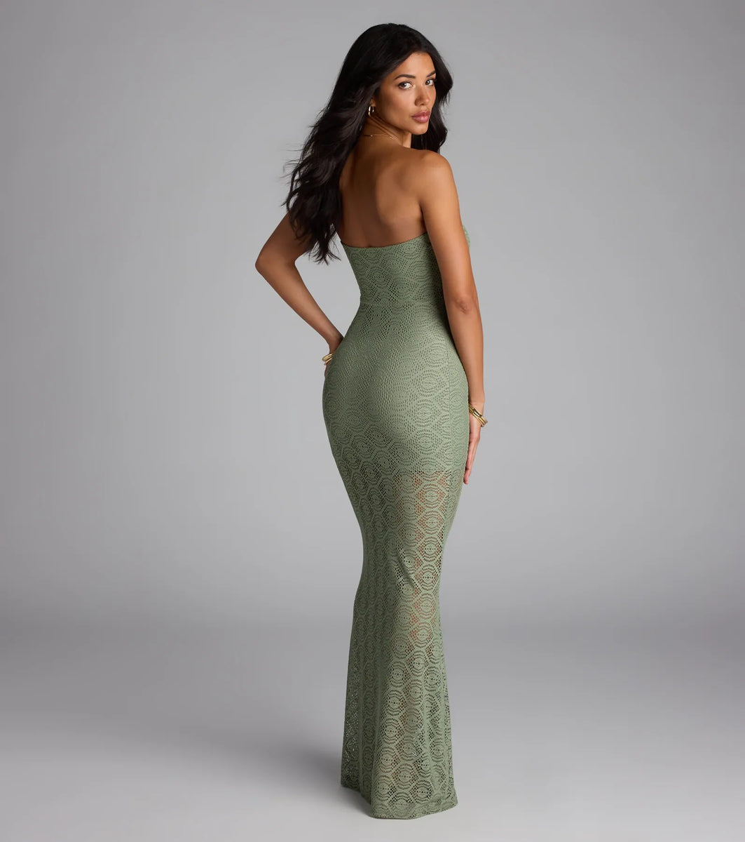 Wanting More Strapless Lace Knit Maxi Dress & Windsor