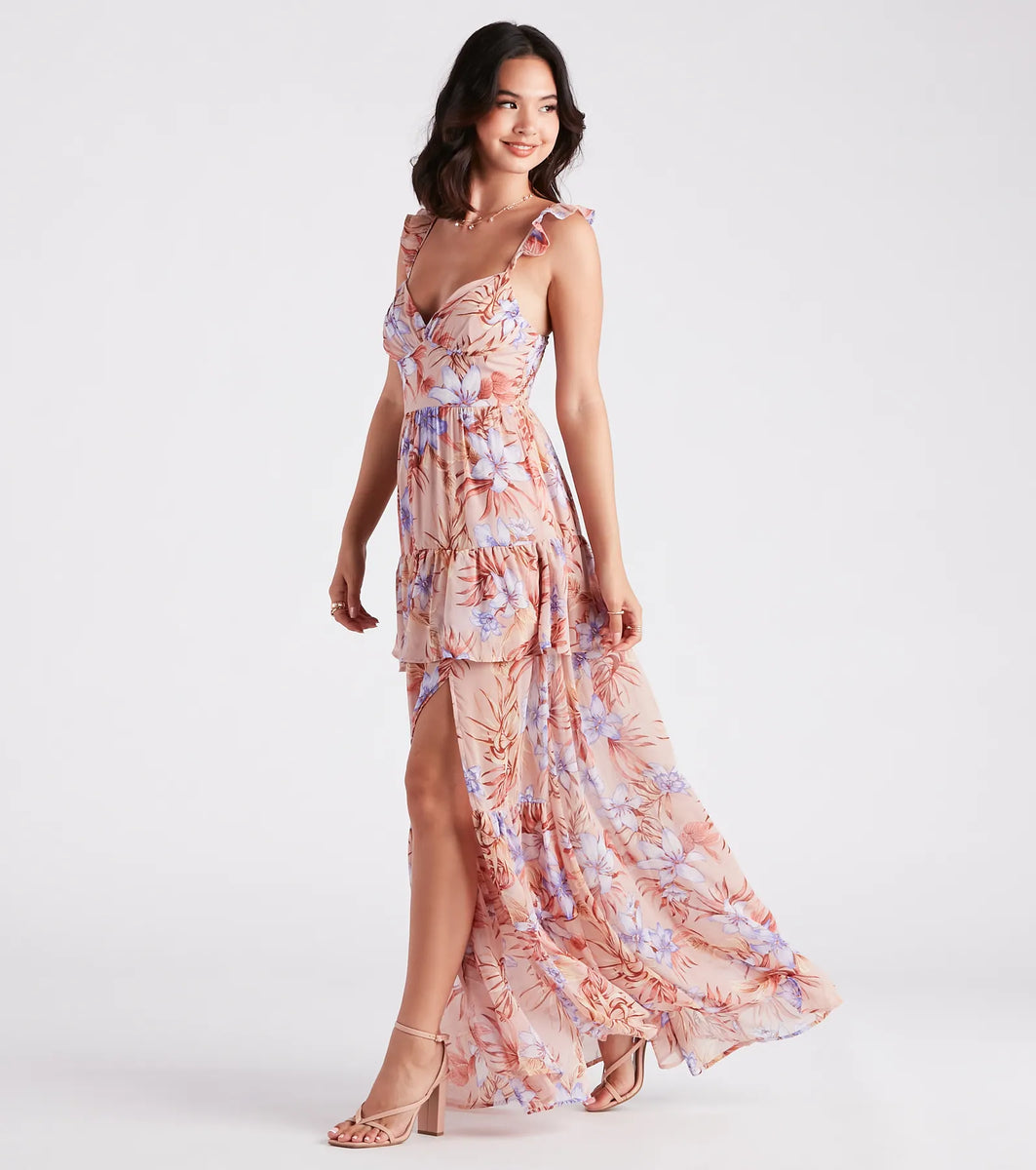 Enchanting Entrance Chiffon Floral Maxi Dress Windsor