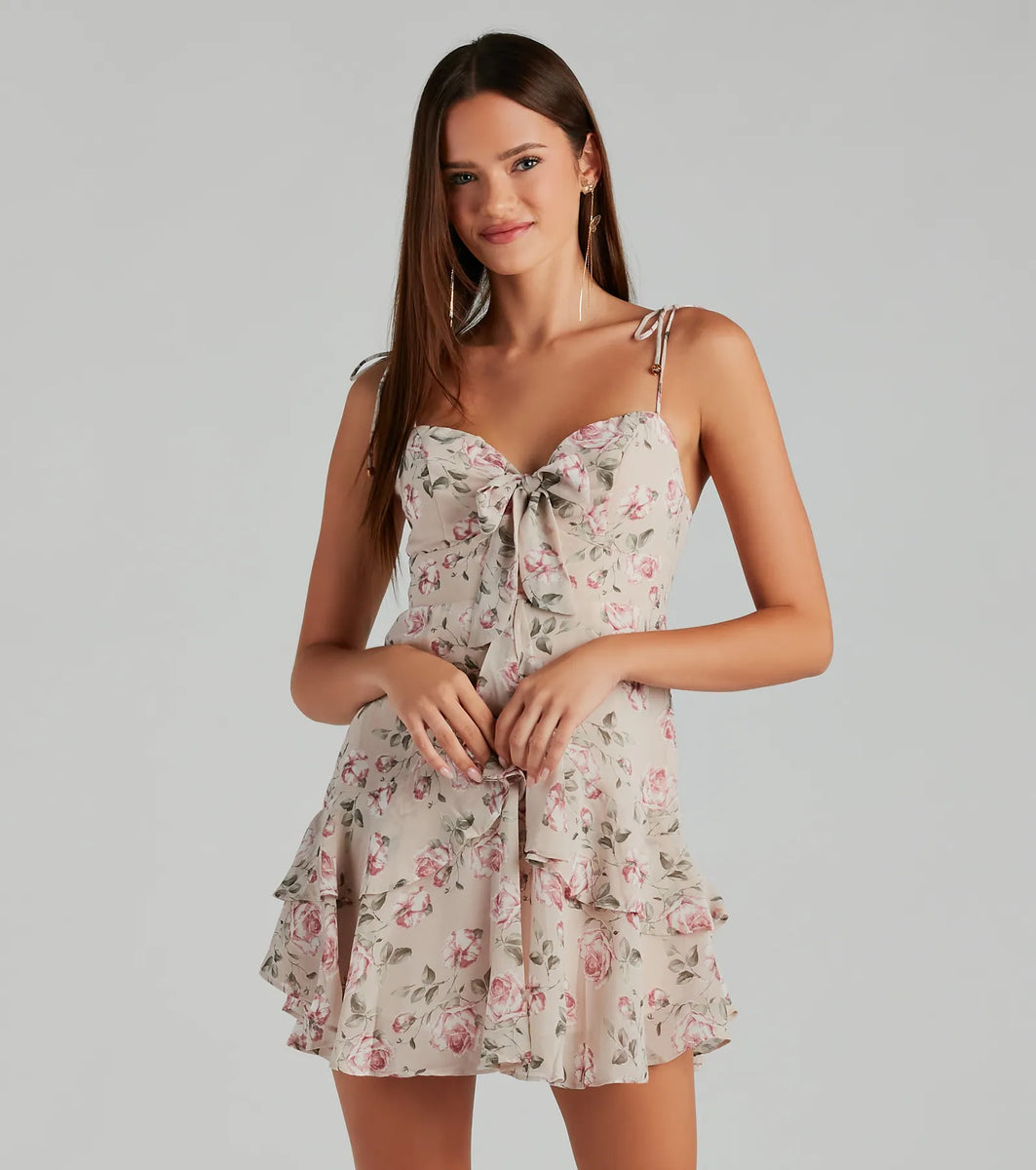 Enchanting Romance Floral Chiffon Short Dress & Windsor
