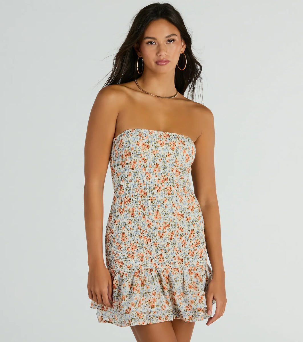 Speechless Strapless Floral Ruffle Mini Dress & Windsor