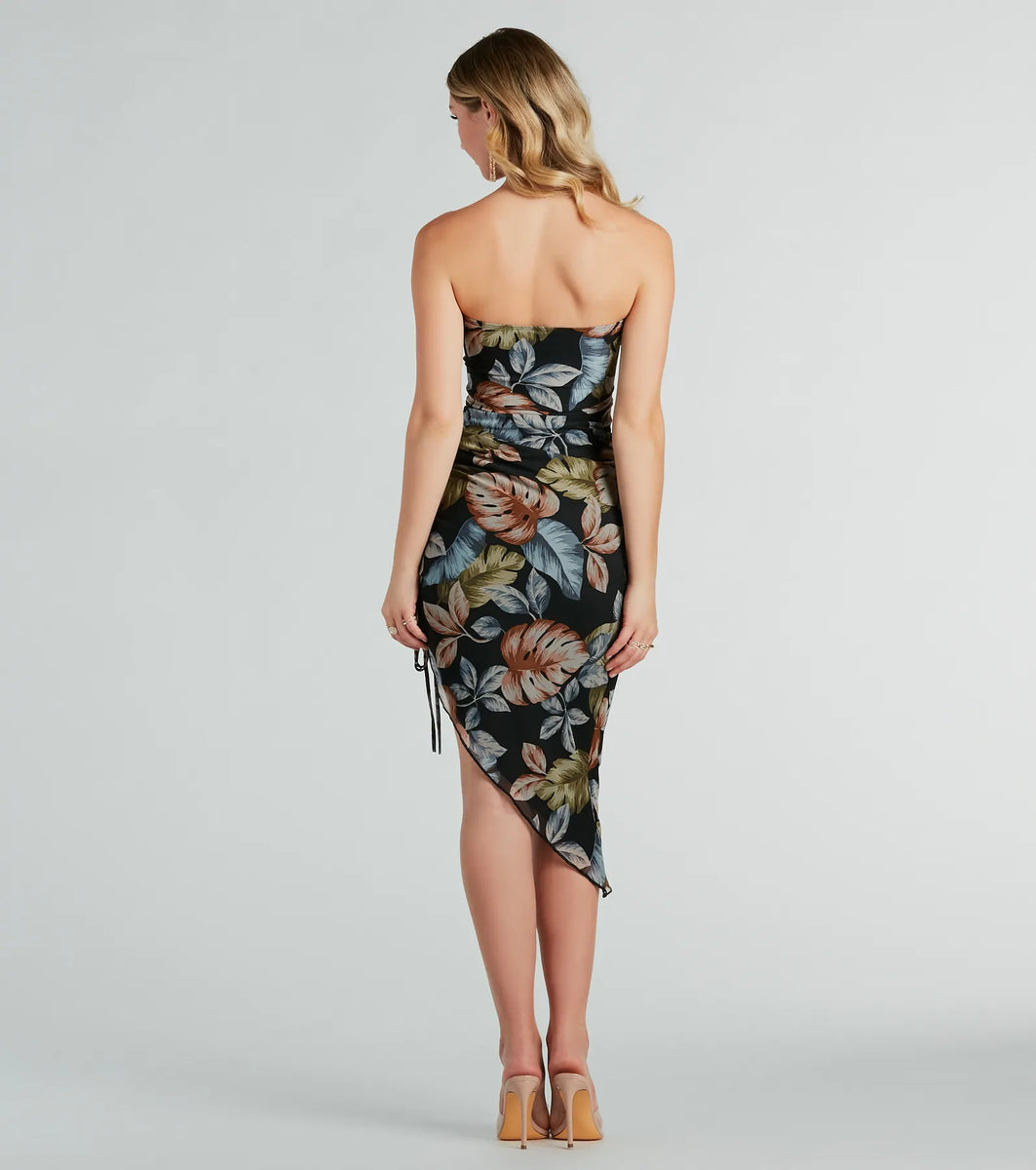 Jet Set For Sun Strapless Tropical Midi Dress & Windsor